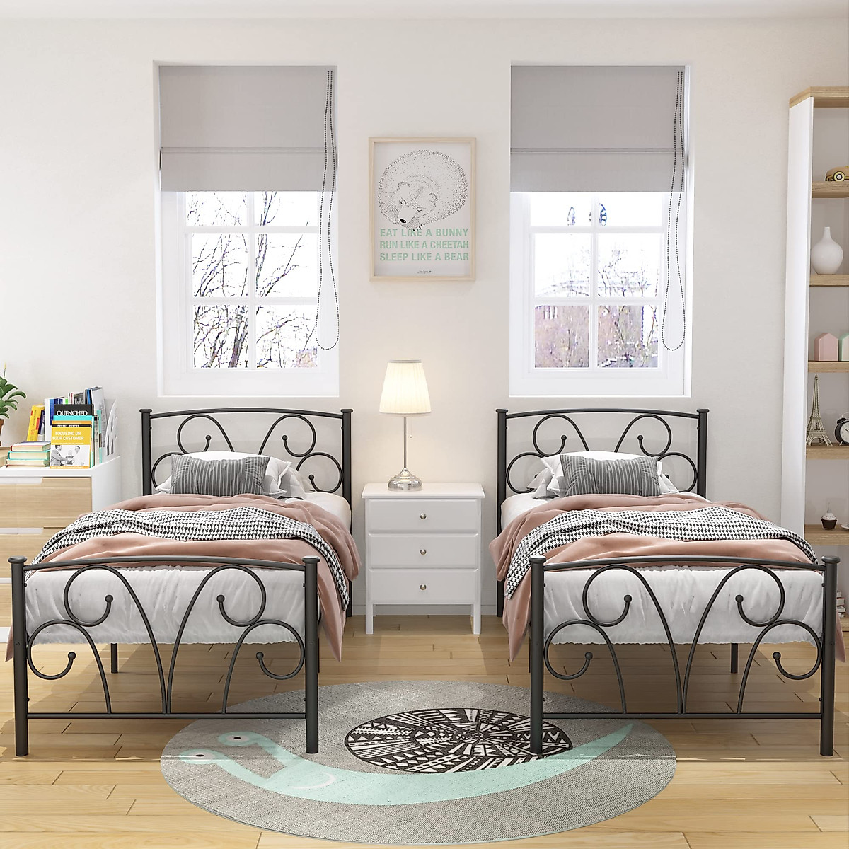 Timy Kids Twin Bed Frame with Headboard and Footboard, Metal Platform Bed Frame with 12 Inch Storage Space for Boys Girls Teens Adults, No Box Spring Needed, Black