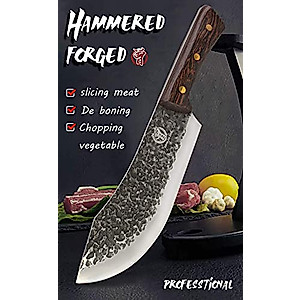 ZENG JIA DAO Butcher Knife - 7'' Bullnose Breaking Knife Meat Cleaver Knife for Meat Cutting - Vacuum Treated High Carbon Steel - Chopping Knife for Kitchen, Outdoor Camping, BBQ 2024 Gift