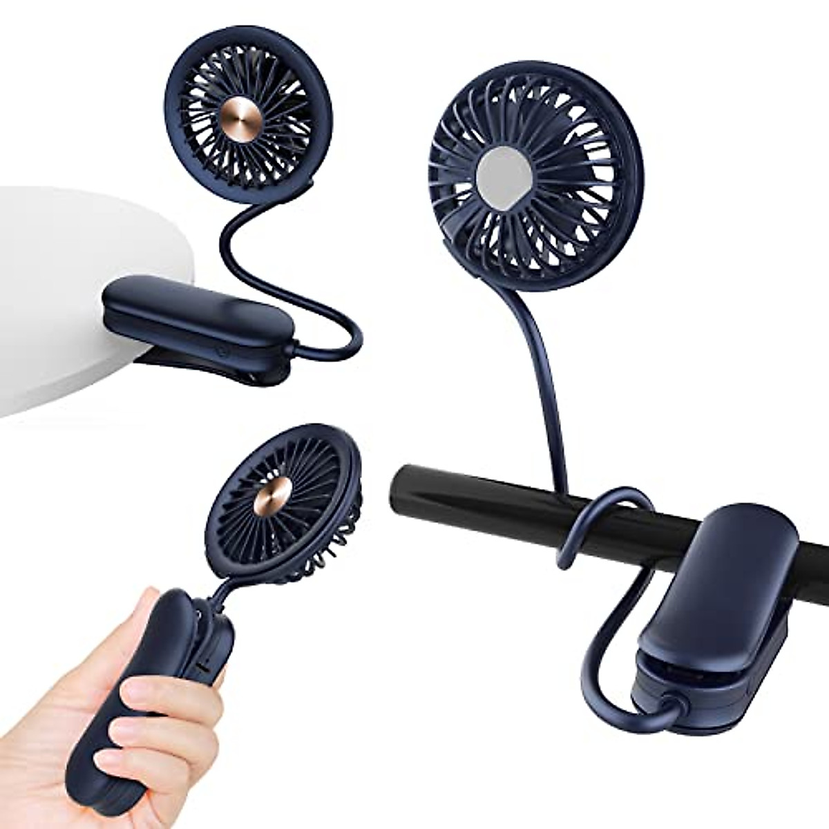 NAUKID Mini Handheld Fan, Portable Personal Fan,4 IN 1 Hand Fan with Rechargeable Battery Operated,3 Speed Adjustable Strong Wind for Home Office Desktop and Travel (Blue)