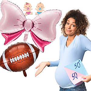 12 Pieces Gender Reveal Football Balloons Includes 6 Pink Bow Foil Balloons and 6 Football Foil Balloons Decoration Supplies Party Accessories for Gender Reveal Football Party, Baby Shower, Birthday