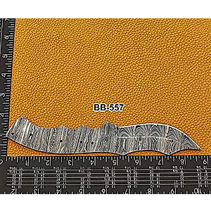 9" Long Dao Blade, Hand Forged Ladder Pattern Damascus Steel Blank Blade, 4.5" Long Blade with 4" Cutting Edge, 4.5" Finger Serrated Scale with 5 pin Holes