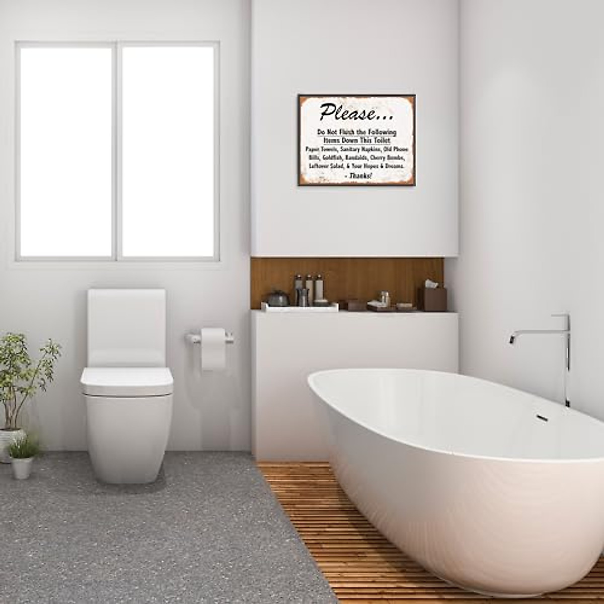 Do Not Flush Down Toilet- Napkins, Bombs, Hope & Dreams Home Decor - Funny Vintage Bathroom Sign Distressed Wall Art For Retro Bathroom Décor, Bar Decor, Man Cave -Restaurants - Unframed - 8 x 10