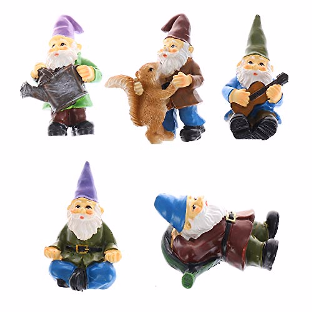 Haomian Set of 5 Miniature Garden Gnomes Mini Gnome Figures Waterproof Resin Ornament Miniature Fairy Garden Ornaments Outdoor Accessories Micro Landscape Decoration