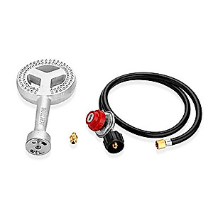 WADEO High Pressure Cast-Iron Round Propane Burner Head with 4FT 20 PSI Adjustable High Pressure Propane Regulator with Hose and Brass Fitting