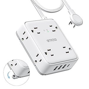 Surge Protector Power Strip with USB, TROND Ultra Thin Flat Plug 5ft Extension Cord 1625W, 3 USB A & 1 Type C, 8AC Outlets 1440J Surge Protection Wall Mount for Home Office Dorm Room Essentials, White