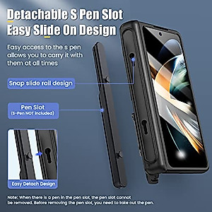 Caka for Z Fold 4 Case, Galaxy Z Fold 4 Case with Screen Protector & S Pen Holder, Kickstand Ring Stand Camera Cover & Hinge Protection Phone Case for Samsung Galaxy Z Fold 4 5G 2022-Black