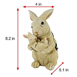 AIGEL Easter Bunny Garden Statue Outdoor Solar Decor, Mother Rabbit Holding Baby in Hands, Standing Statue for Patio, Lawn, Yard Art Decoration, Figurine Ornament Gift