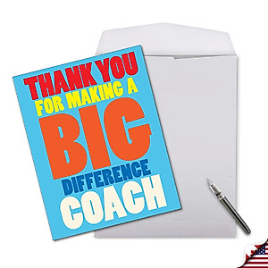 NobleWorks - 1 Jumbo Coach Thank You Greeting Card from Us (8.5 x 11 Inch) with Envelope, Team Sports Athlete, Oversize Note for School Teacher - Big Difference Coach J8159TYG-US