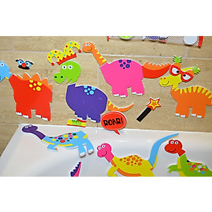 BUDDY & BARNEY Weird & Wonderful Dinosaurs Bath Stickers, Dinosaur Foam Stickers Bath Toy for Children 3+, Pack of 33 Reusable Dino Stickers, Bathtub, Tub, Shower, Boys, Girls, Kids