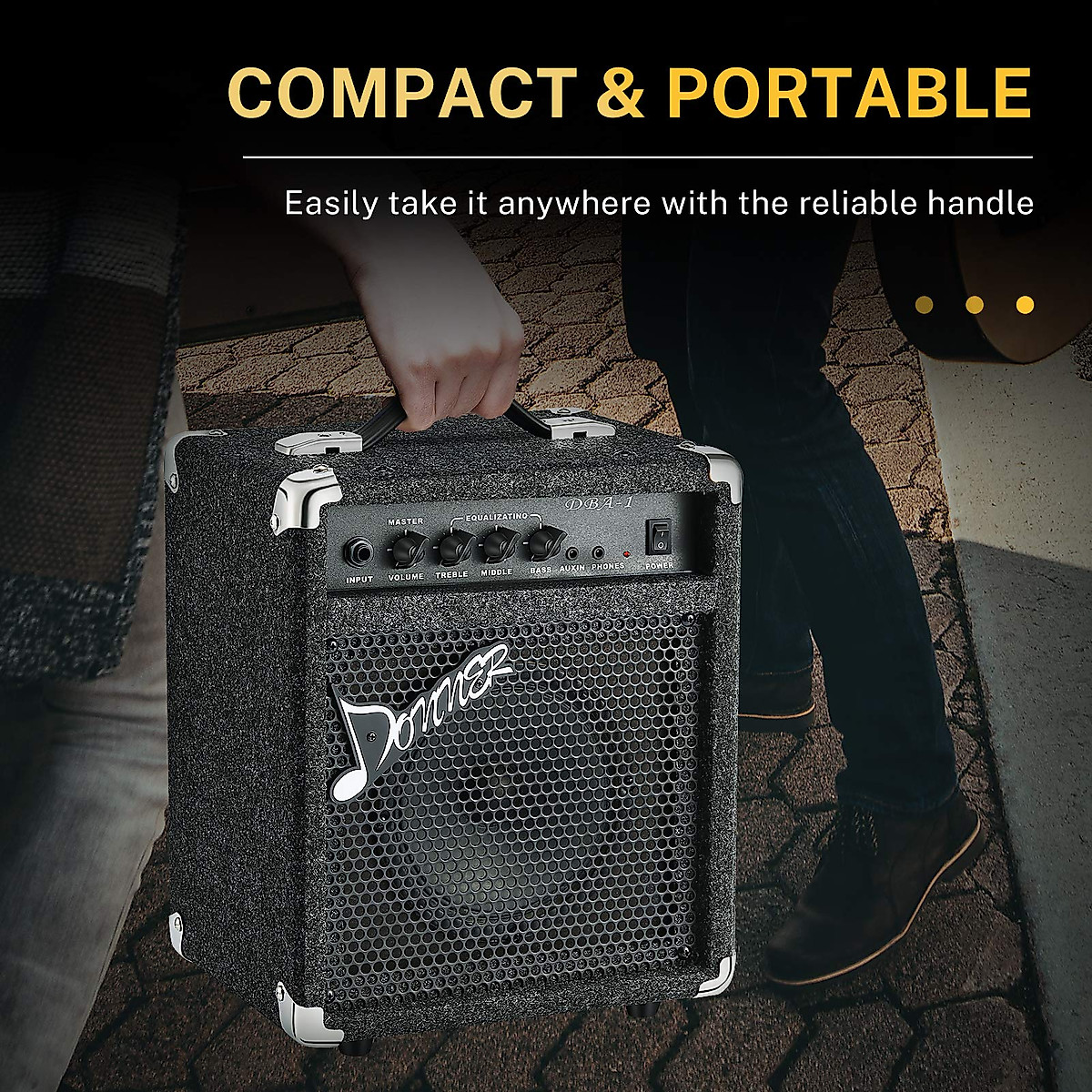 Donner 𝓑𝓪𝙨𝙨 𝓐𝙢𝙥 15W 𝓖𝙪𝙞𝙩𝙖𝙧 𝓐𝙢𝙥𝙡𝙞𝙛𝙞𝙚𝙧 DBA-1 Electric Practice Bass Combo AMP with Cable