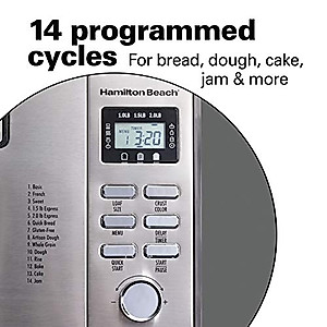 Hamilton Beach Premium Dough & Bread Maker Machine with Auto Fruit and Nut Dispenser, 2 lb. Loaf Capacity, Stainless Steel (29888)