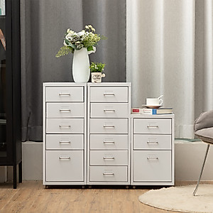 HollyHOME 3-Drawer Mobile Classification Storage Cabinet, Under Desk for A4 Mini File Cabinet, Mobile file Cabinet with Wheels for Home and Office, White