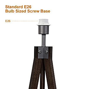 LEPOWER Wood Tripod Floor Lamp, Mid Century Standing Reading Light for Living Room, Bedroom, Study Room and Office, Modern Design, Flaxen Shade with E26 Base (Walnut)