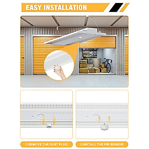 JC-LGL 300W LED Linear High Bay Light with PIR Sensor，LED High Bay Shop Lights Fixture, Compatible with Industrial 120-277V, LED Linear High Bay Light for Shop Garage Warehouse