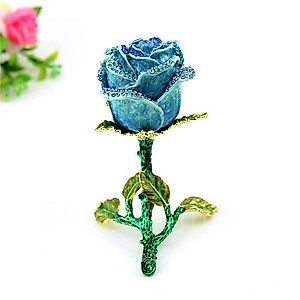 Wowagoga Mini Enamel Rose Hinged Trinket Box Rose Ring Box Small Bling Treasure Box Red Jewelry Box for Proposal Gift Home Décor, Rose Series,Blue