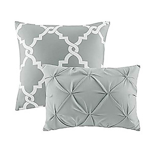 Madison Park Essentials Kasey Cozy Comforter Set - Fretwork Design, All Season Bedding with Matching Shams, Decorative Pillow, Queen (90in x 90 in), Diamond Grey Comforter 5 Piece