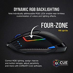 Corsair Dark Core RGB Pro SE, Wireless FPS/MOBA Gaming Mouse with Slipstream Technology, Black, Backlit RGB LED, 18000 DPI, Optical, Qi Wireless Charging Certified (Renewed)