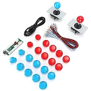 USB Game Set, Can Be Connected to Button Lights Fighting Game Accessory Professional Made for Silky Arcade Experience(Double Suit Blue + red)