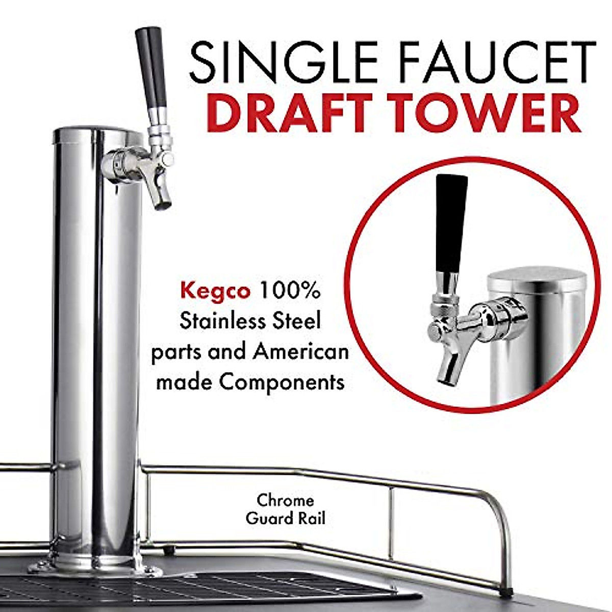 Kegco Kegerator Full Size Keg Refrigerator - Single Faucet - D System, Stainless Steel