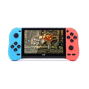 Old Arcade Retro Classic Handheld Game Console 5 Inch Led Screen Double TF Card 8 GB Internal 64 GB External Over 10000 Preloaded Games (Red and Blue)