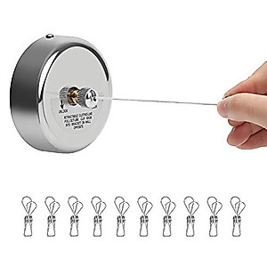 Retractable Clothesline, Coolrunner 9.5ft Retracting Clothes Line Indoor Outdoor Heavy Duty Shower Line with 10 Stainless Steel Clothespins for Wet Clothes and Quilt -Hold up to 33lbs
