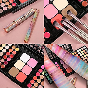 Full Makeup Gift Sets For Women - 78 Colors Makeup Palette Include Eyeshadow,Lipstick,Blush,Contour,Concealer, Mascara, Eyebrow Powder, Eyeliner Pencil, Mirror + 4Pcs Metallic Makeup Brushes