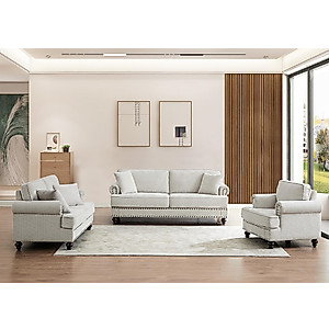 JEEOHEY 57" W Comfy Love Seat Sofa Couch,Chenille Fabric 2 Seater Sofa,Mid Century Modern Sofa,Deep Seat Sofa with Rolled Arms & Nailhead Trim for Living Room,Office,Apartment,Small Place(White)