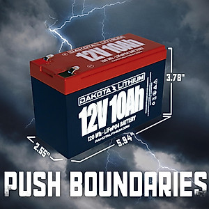 Dakota Lithium - 12V 10Ah LiFeP04 Deep Cycle Battery - 11 Year USA Warranty 2000+ Cycles - Built in BMS - For Ice Fishing, Kayaks, Fish Finders and More