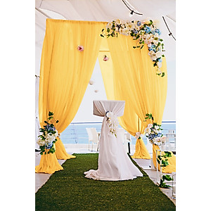 DUOBAO Chiffon Backdrop Curtain Gold Chiffon Fabric Drapes for Wedding Ceremony Sheer Curtains 2 Panels 29''x120'' Photography Backdrops Drape See Through Fabrics