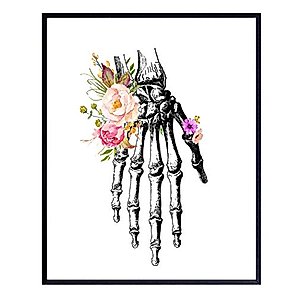 Original Flower Hand Skeleton Wall Art Print - Unique Steampunk Anatomy - Gothic Home Decor for Dr Office - Gift for Doctor, Physician, Nurse, PA - 8x10 Unframed Photos - Orthopedic Bones Poster
