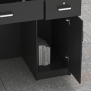 Homsee Modern Reception Desk with 3 Drawers, 1 Door Storage Cabinet & Hutch Shelf, Office Wooden Computer Desk, Writing Study Table PC Laptop Desk, Black (47.3" L x 18.3" W x 43.3" H)