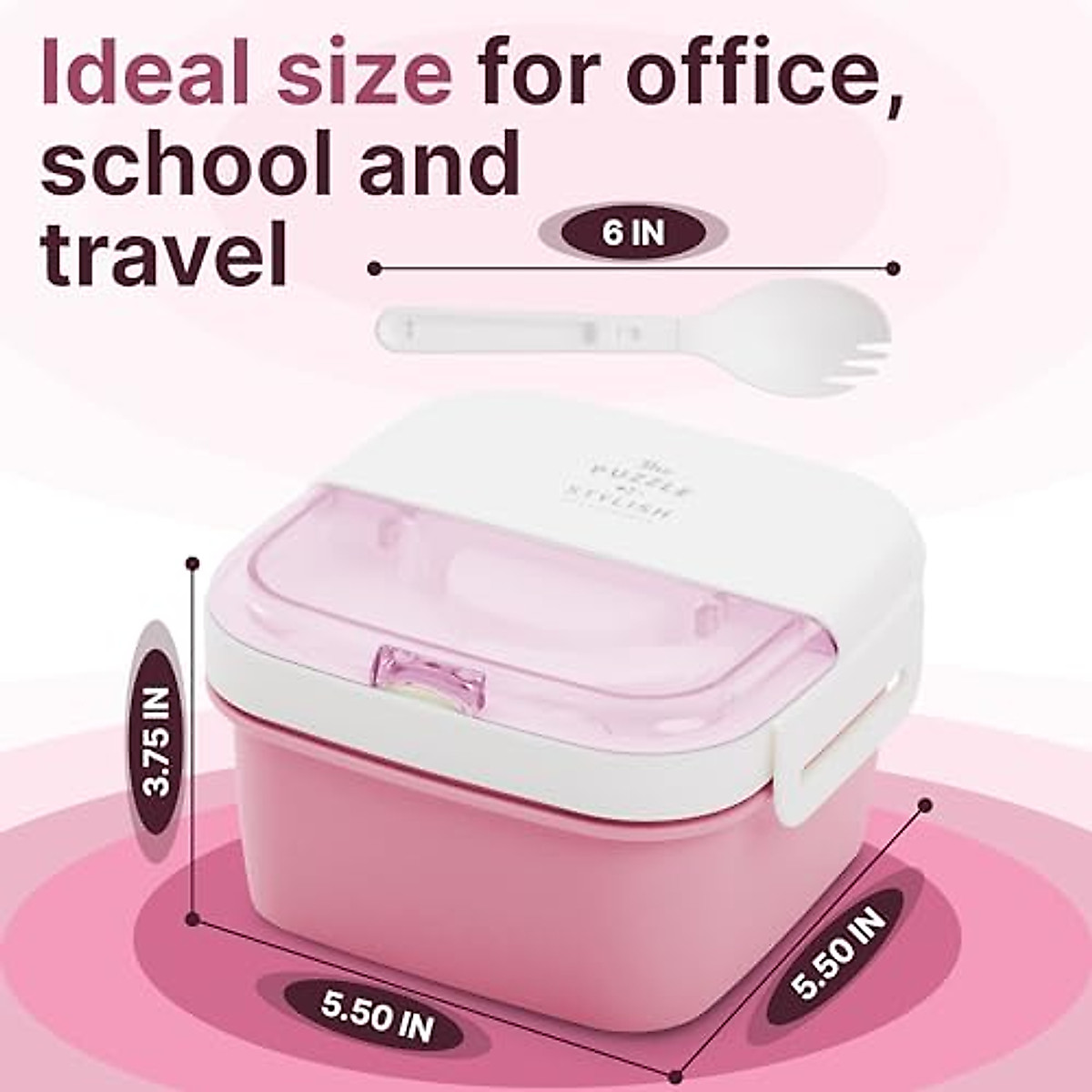 Earth&ME Bento Lunch Box For Adults Kids, 1100 Ml Bento Box Container With 2 Floors 3 Compartments, Leak-proof Sauce Container, Spork, Ideal Salad Container For Lunch For School, Office, Travel, Pink