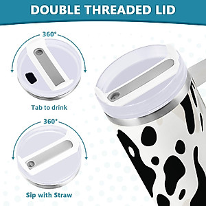 ARGTILDN 40 oz Tumbler Cow Print Spots Insulated Travel Mug with Handle and Straw Lid Stainless Steel Vacuum Coffee Cup Tea Beverage Container Water Bottles for Car Sports office
