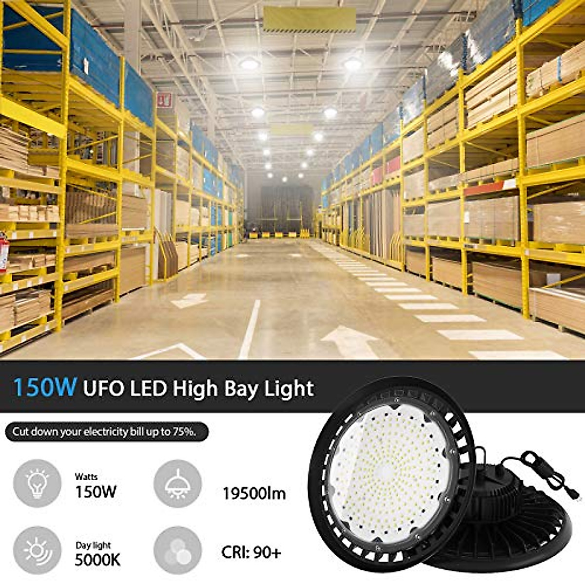 ANTLUX UFO LED High Bay Light, 200W (800W HID/HPS Replacement), 24000LM, 5000K, IP65 Waterproof, US Plug, LED Warehouse Lights, Industrial Workshop High Bay LED Lighting Fixtures