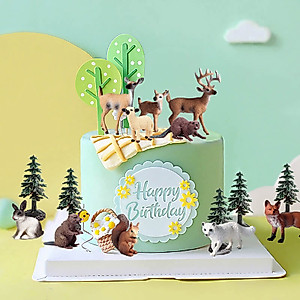 20PCS Plastic Forest Animals Figures, Realistic Woodland Creatures Figurines Miniature Toys Animal Tree Kit Wild Animal Toys Gift for Kids Toddlers, Party Favors Cake Topper Diorama Supplies