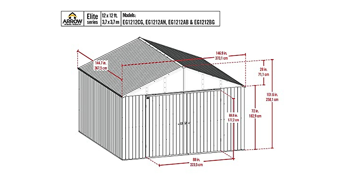 Arrow Shed Elite 12x12 Steel Storage Shed with Lockable Doors