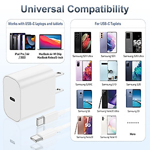 iPhone 15 Fast Charger, 20W USB C Charging Block for Apple iPhone 15 Plus/15 Pro Max, iPad Pro 12.9/11 inch/4/3th/Air/Mini/6 Gen,iPad Wall Plug Power Adapter Cube Brick/6ft Type C to C Cable Cord Long