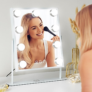 FENCHILIN Vanity Mirror with Lights Lighted Makeup Mirror Makeup Vanity Mirror Smart Touch Control 3 Colors Dimmable Hollywood Mirror with Lights 10X Magnification 360° Rotation White