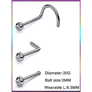 Prjndjw Grade 23 Titanium Nose Rings 20G Nose Studs Straight L shape Twist of Bend Nose Piercing for Women Body Piercing Jewelry