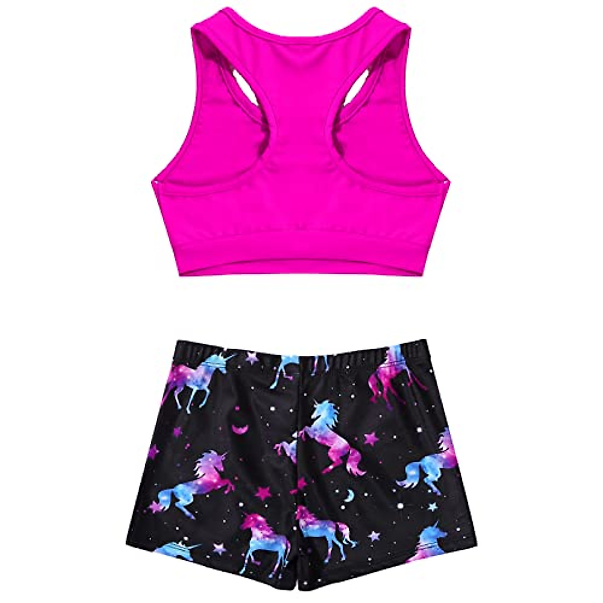 MSemis Girls' Kids 2-Piece Active Set Dance Sport Outfits Racer Back Top and Booty Short Gymnastics Dancing Clothes Night Horse 7-8