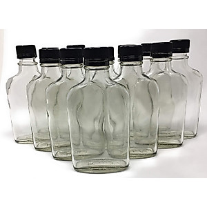 200 ml (6.6 oz) Glass Flask Liquor Bottle with Black Caps (6 Pack)