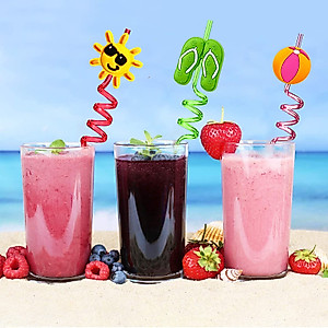 24 Beach Drinking Straws Beach Ball Pool Summer Birthday Party Supplies Decorations with 2 PCS Cleaning Brushes