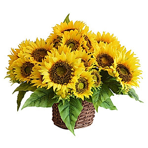 KINWELL Large Artificial Silk Sunflower Bouquet 7 Stems Fake Flowers Floral for Home Wedding Decoration, Bride Holding Flowers,Garden Craft Art Decor
