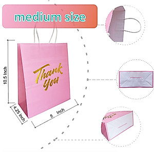 XIAMUY 50Pcs Gift Bags Medium, 8x4.25x10 Inch Paper Bags For Gifts, Thank You Gift Bags With Handles, Pink Shopping Bags, Paper Gift Bags For Christmas, Holiday, Business