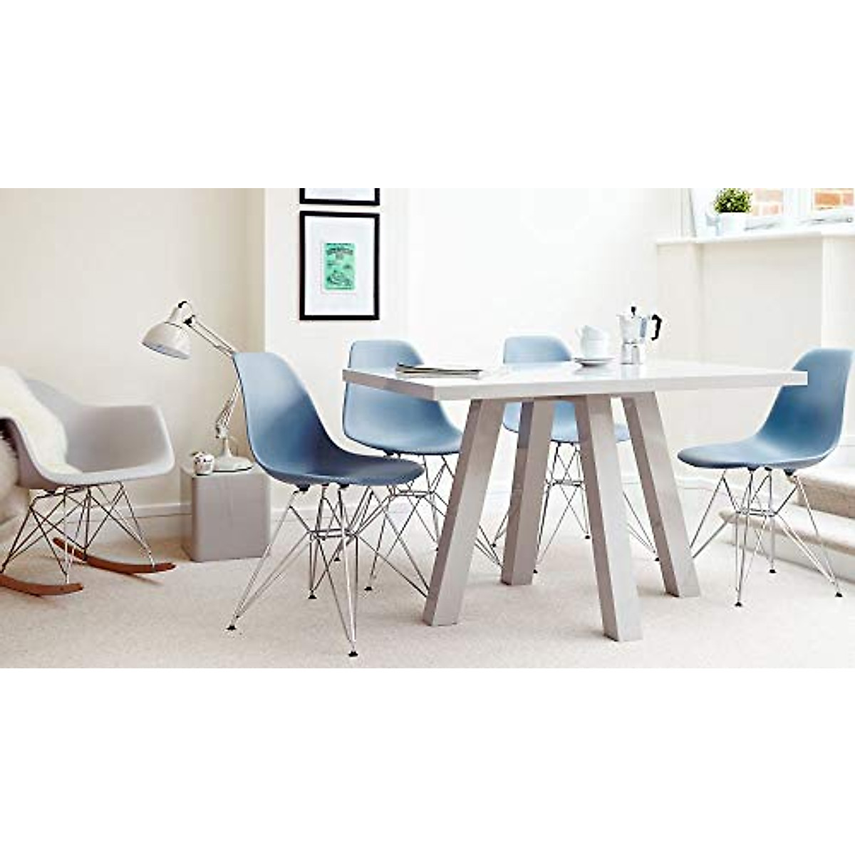 2xHome Eiffel Wire Legs and Armless Seat for Dining Room Blue Plastic Side Chair with Chrome Plated