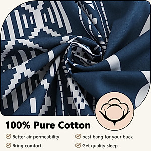 DUOMING Boho Duvet Cover Queen - 100% Cotton Navy Duvet Cover Set, Navy Blue Queen Duvet Cover with Zipper Closure & 8 Ties, 3 Piece Bohemian Duvet Cover Queen Set