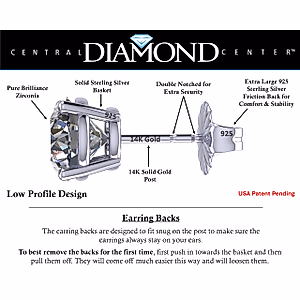 Central Diamond Center 14K Solid Gold Post & Sterling Silver 4 Prong CZ Stud Earrings - Platinum Plated - 5.25mm - 1.00cttw