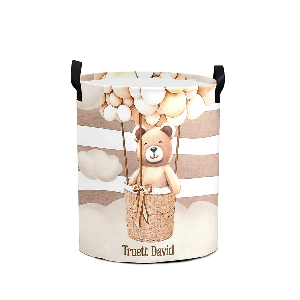 Brown Balloon Cute Bear Personalized Laundry Hamper with Handles Waterproof,Custom Collapsible Laundry Bin,Clothes Toys Storage Baskets for Bedroom,Bathroom Decorative Large Capacity 50L