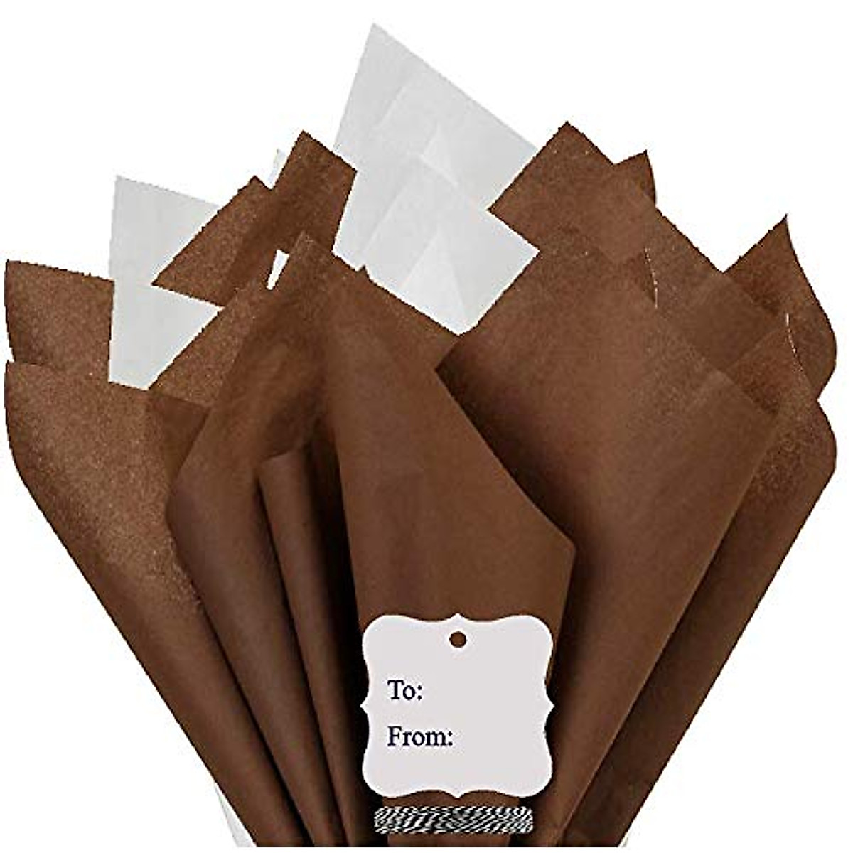 100Sheets Chocolate Brown and White Gift Wrap Pom Pom Tissue Paper Mix with 12 to from Gift Tags & Twine