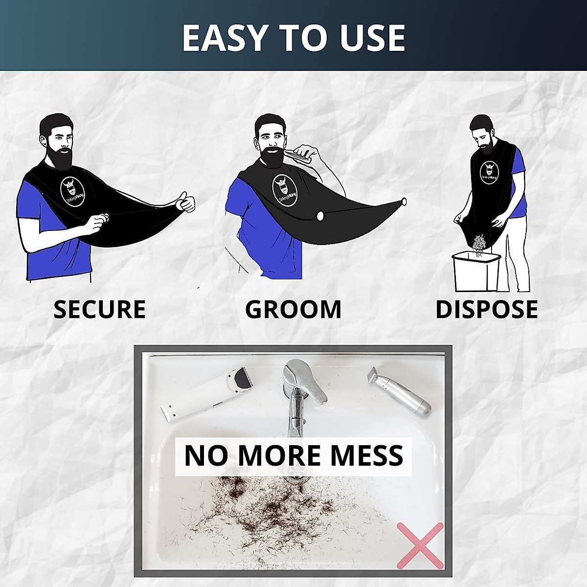 Striking Viking Beard Bib & Hair Catcher Apron for Shaving & Trimming - 4-Piece Grooming Kit with Scissors, Suction Cups, Storage Bag & Beard Cape - Shaving Hair Catcher